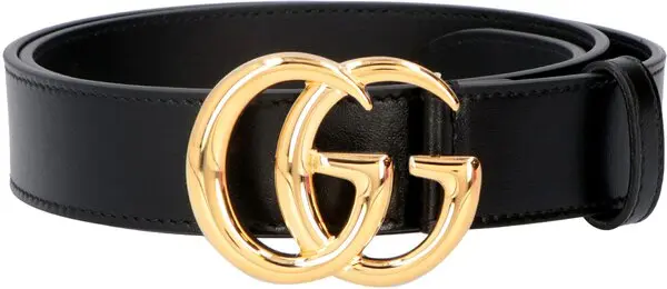 Gucci Gg Marmont Belt With Double G Buckle - Black