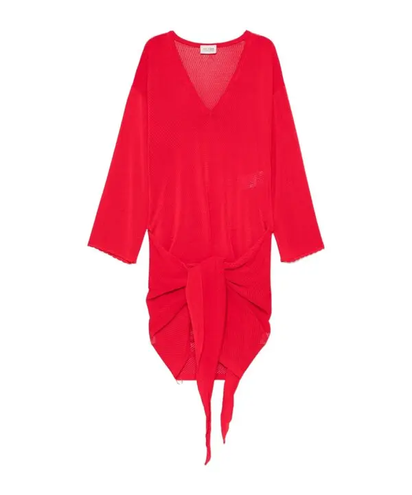 Attico Long Sleeve V-neck Tie Front Mini Dress - Red