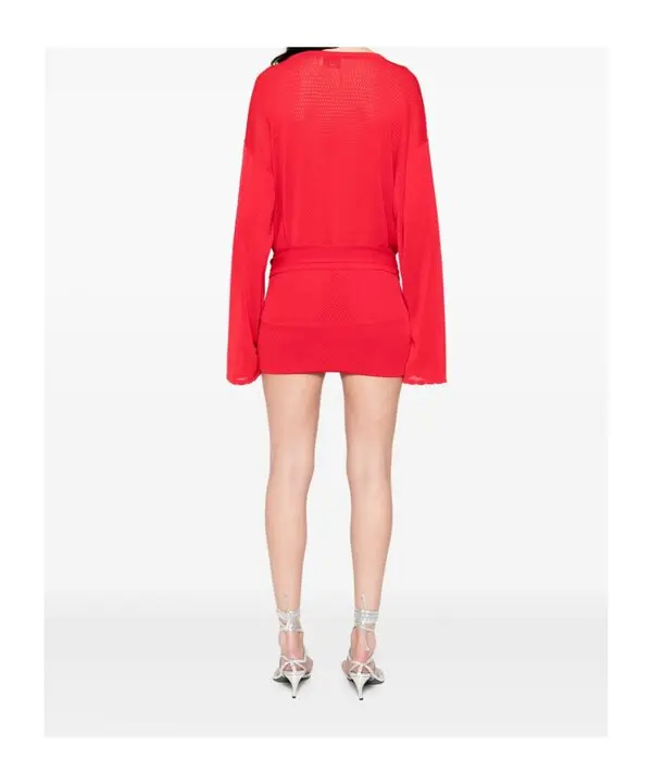 Attico Long Sleeve V-neck Tie Front Mini Dress