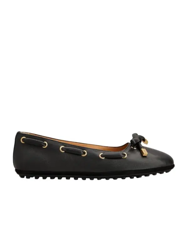TOD'S Round Toe Flat With Bow Detailing - Black