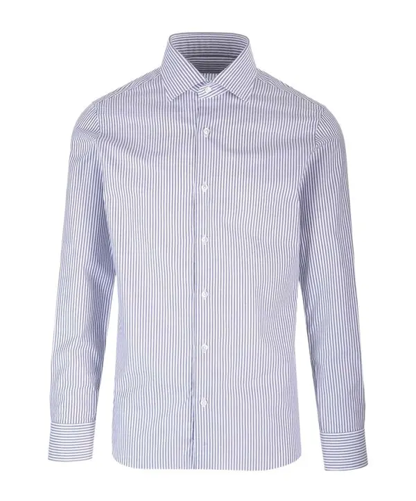 BARBA NAPOLI Pinstriped Long-sleeved Shirt - Blue/white