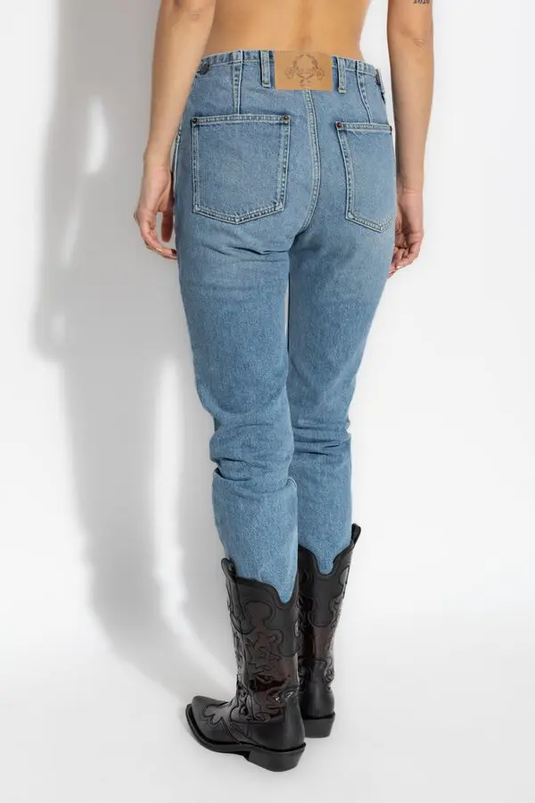 Moschino Cropped Jeans With Logo Patch
