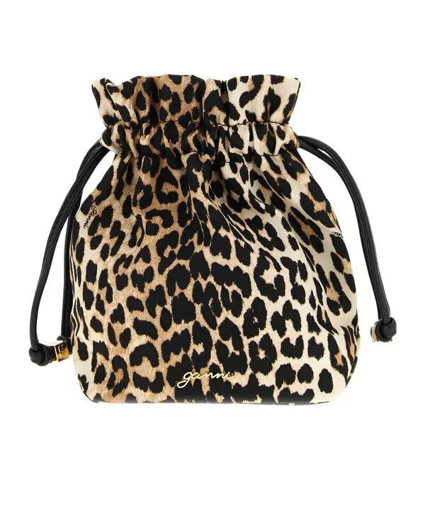 GANNI Leopard Print Drawstring Pouch