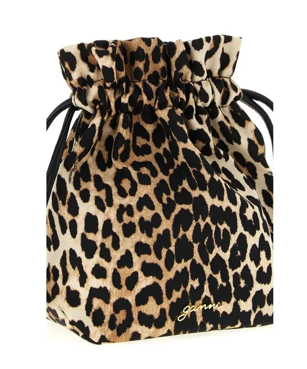 GANNI Leopard Print Drawstring Pouch