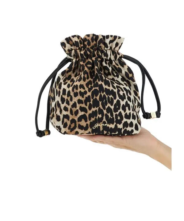 GANNI Leopard Print Drawstring Pouch