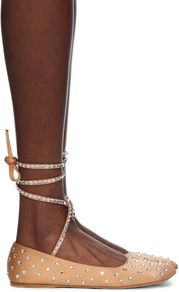 Amina Muaddi Lace-up Ballerina Flats With Crystal Embellishments - Red