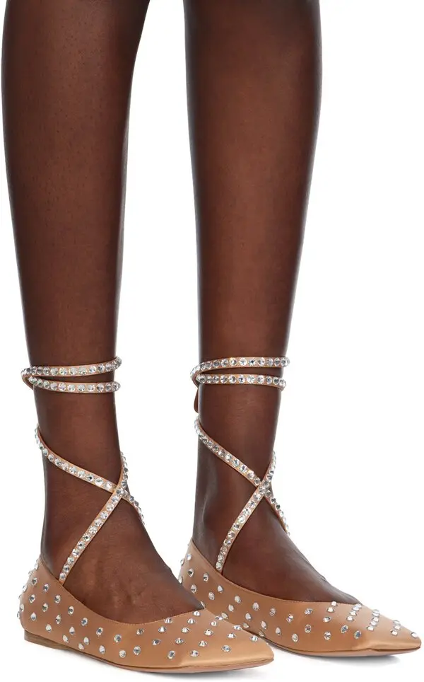 Amina Muaddi Lace-up Ballerina Flats With Crystal Embellishments