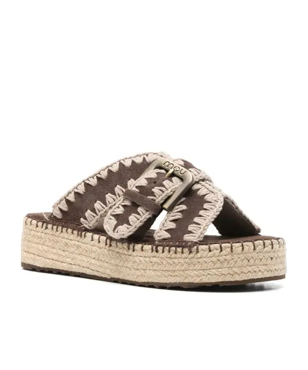 Mou Buckle Strappy Sandals - Brown