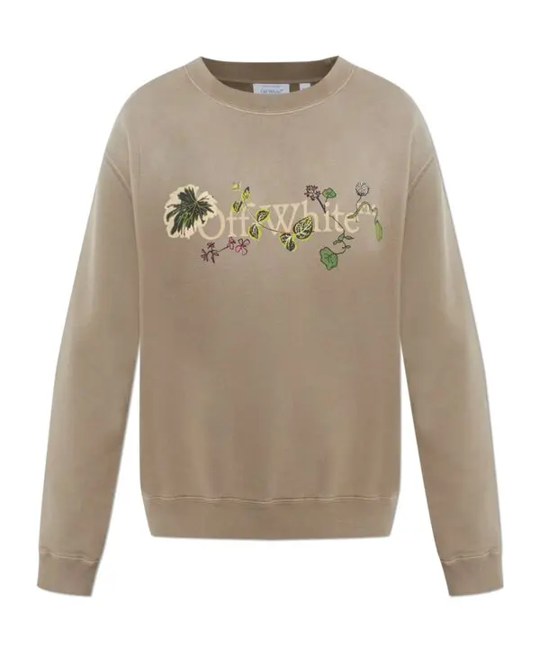 Off-White Logo Print Crewneck Sweatshirt - Brown