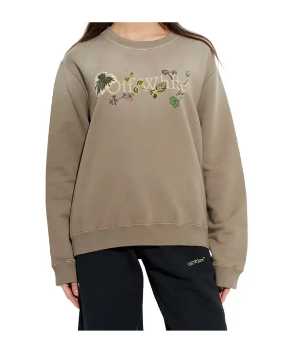 Off-White Logo Print Crewneck Sweatshirt - Brown