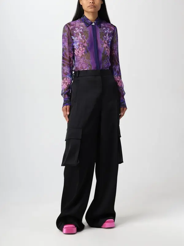 Versace Straight Leg Tailored Pants With Belt Ring