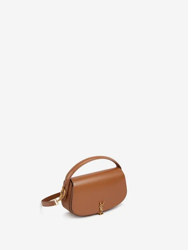 Saint Laurent Foldover Top Tote Bag With Logo Plaque - Camel