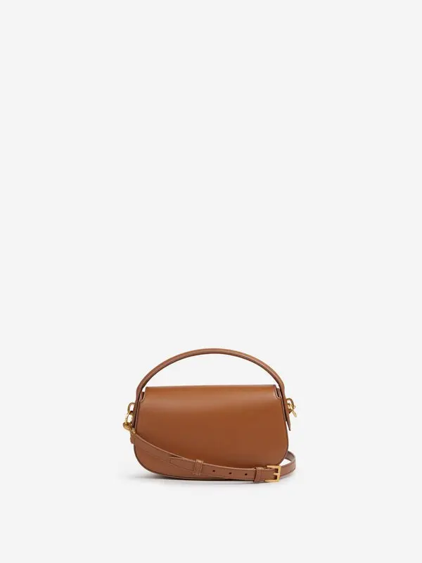 Saint Laurent Foldover Top Tote Bag With Logo Plaque - Camel