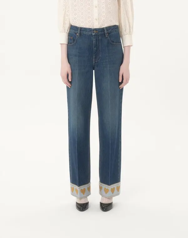Valentino Garavani High Waist Jeans With Heart Motif