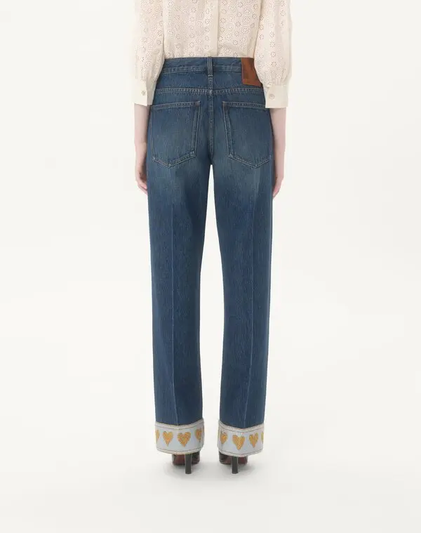 Valentino Garavani High Waist Jeans With Heart Motif