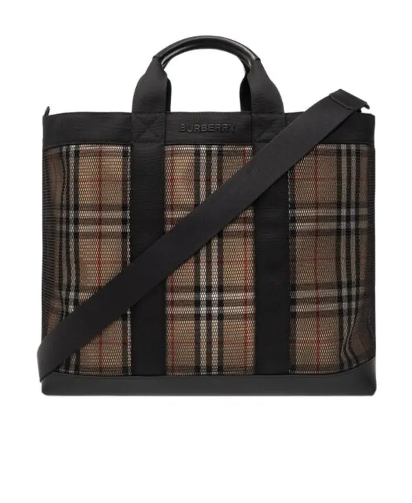 Burberry Checked Mesh Tote Bag - Black