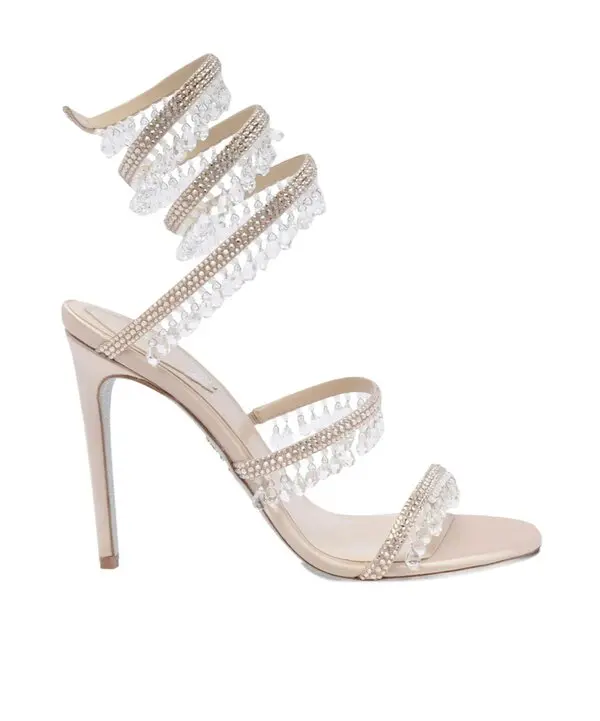 Rene Caovilla Round-toe Embellished Stiletto Sandals - Beige