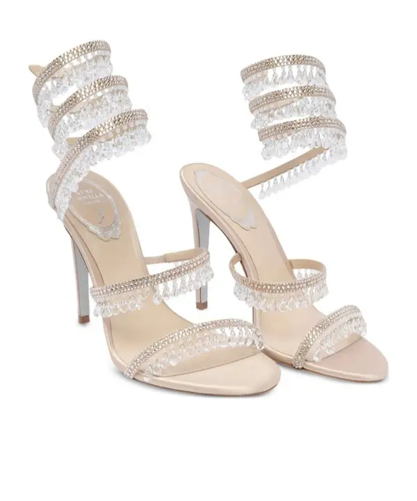 Rene Caovilla Round-toe Embellished Stiletto Sandals - Beige
