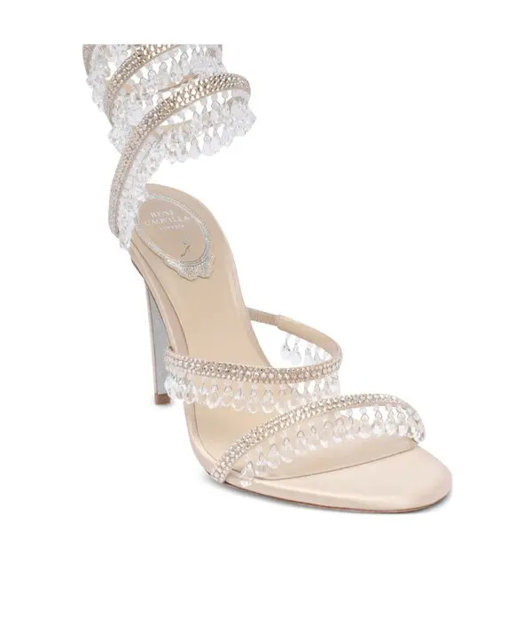Rene Caovilla Round-toe Embellished Stiletto Sandals - Beige