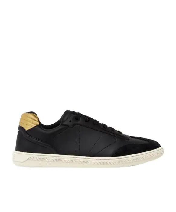 Versace Logo Plaque Lace-up Low-top Sneakers - Black/gold