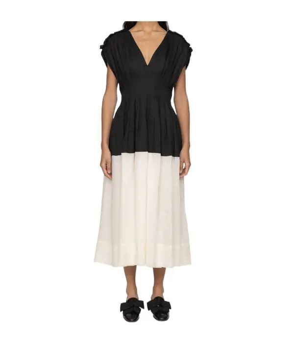 Sea Pleated V-neck Mini Dress - Black