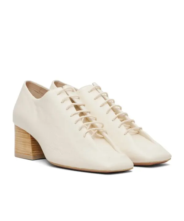 LEMAIRE 55mm Souris Square Toe Lace-up Pumps - White