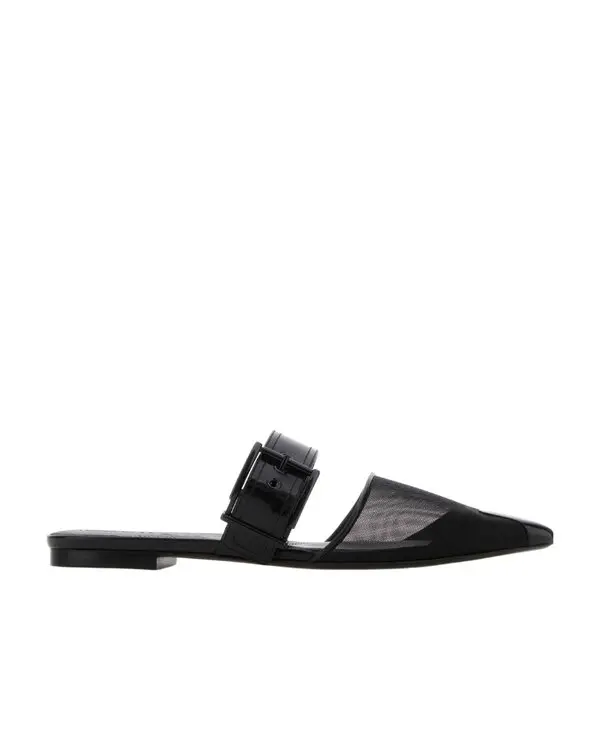 Alexander McQueen Pointed-toe Mesh Slides With Buckle Detail - Black