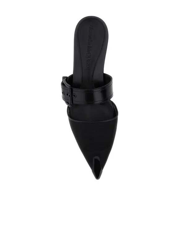 Alexander McQueen Pointed-toe Mesh Slides With Buckle Detail - Black