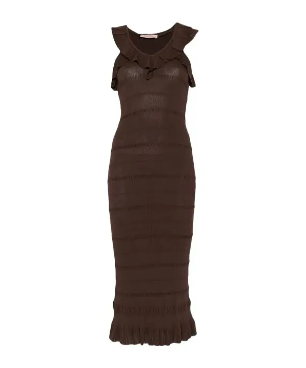TWINSET Ruffled V-neck Knitted Midi Dress