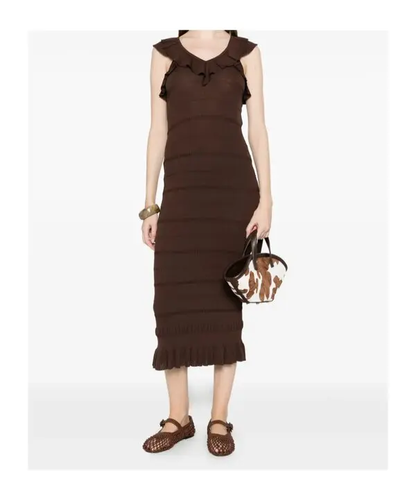 TWINSET Ruffled V-neck Knitted Midi Dress