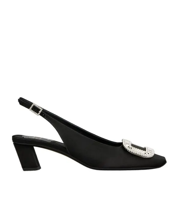 ROGER VIVIER Belle Vivier Slingback Pumps In Satin With Crystal Buckle - Black