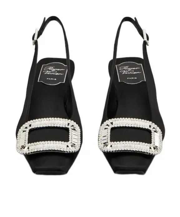 ROGER VIVIER Belle Vivier Slingback Pumps In Satin With Crystal Buckle - Black