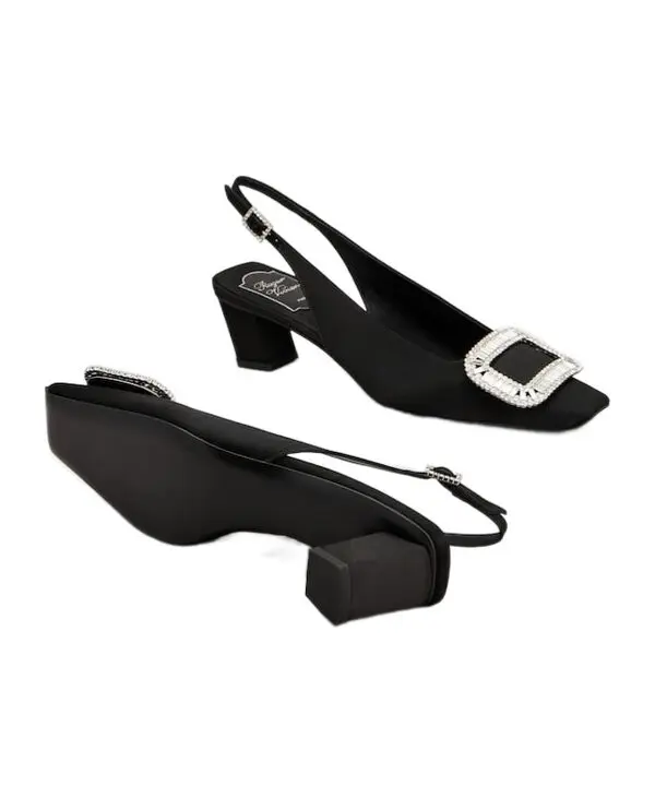 ROGER VIVIER Belle Vivier Slingback Pumps In Satin With Crystal Buckle - Black