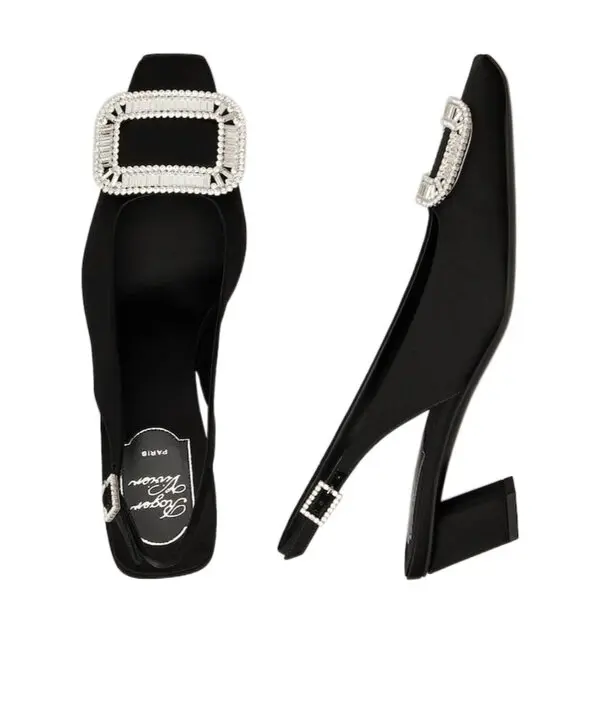 ROGER VIVIER Belle Vivier Slingback Pumps In Satin With Crystal Buckle - Black