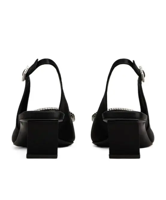 ROGER VIVIER Belle Vivier Slingback Pumps In Satin With Crystal Buckle - Black