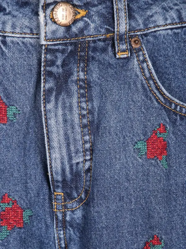 Farm Rio Embroidered Floral Jeans