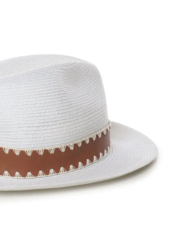 Eleventy Contrast Ribbon Hat - White