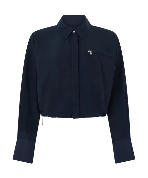 Veronica Beard Wilfred Cropped Shirt With Zip Pocket And Drawstring Hem - Black