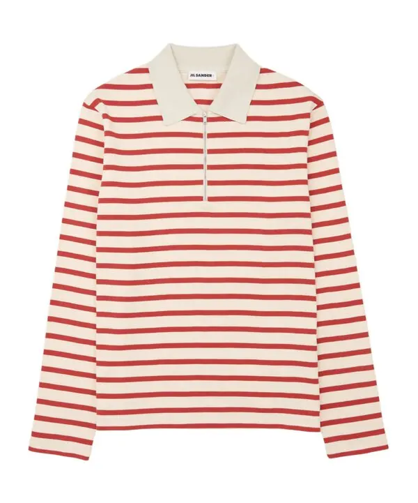 JIL SANDER Striped Long-sleeve Polo Shirt - White