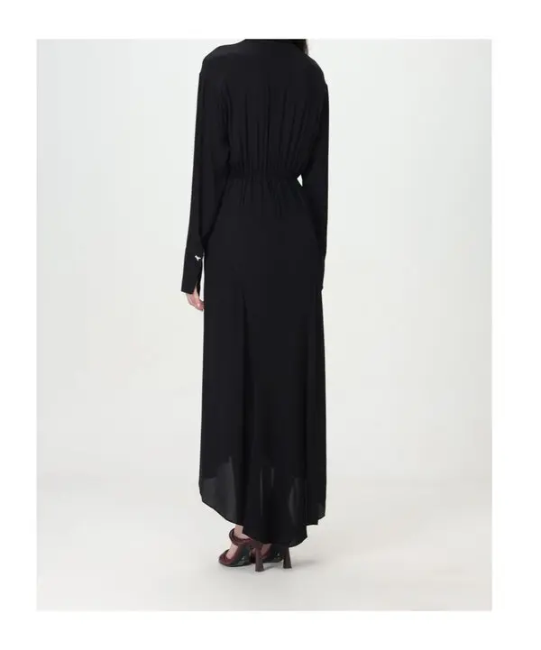 Patrizia Pepe Long Dress With Asymmetrical Hem And Drawstring Waist