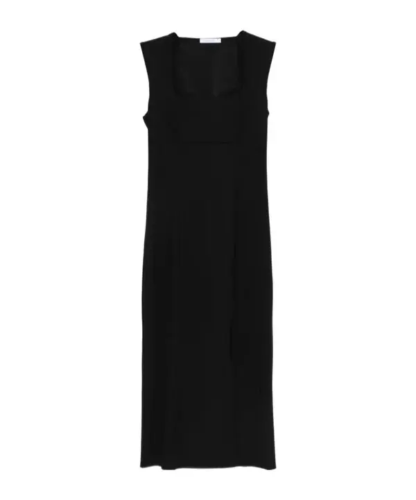 Patrizia Pepe Square-neck Midi Dress - Black