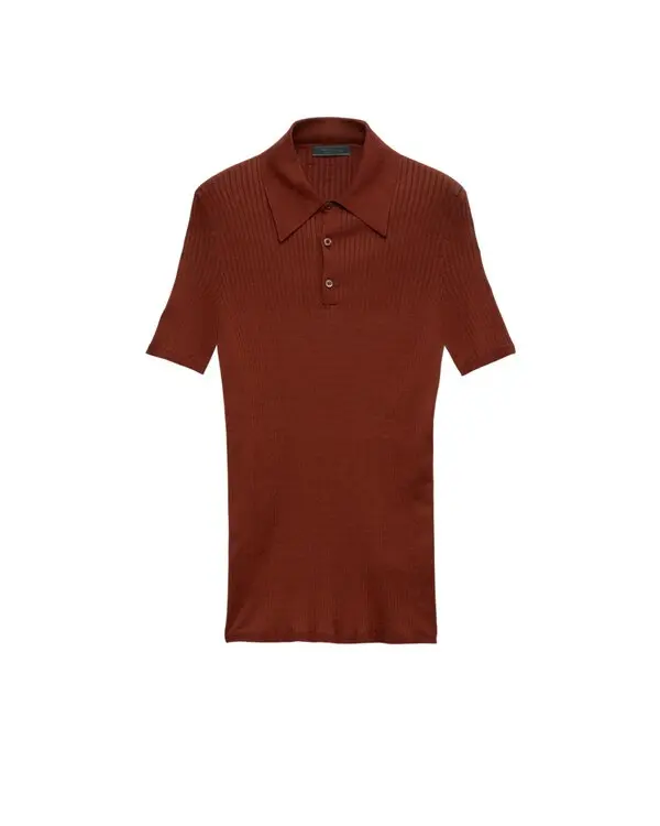 Prada Ribbed Knit Cotton Polo Shirt