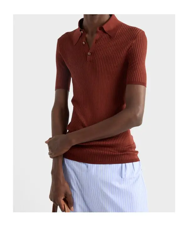 Prada Ribbed Knit Cotton Polo Shirt