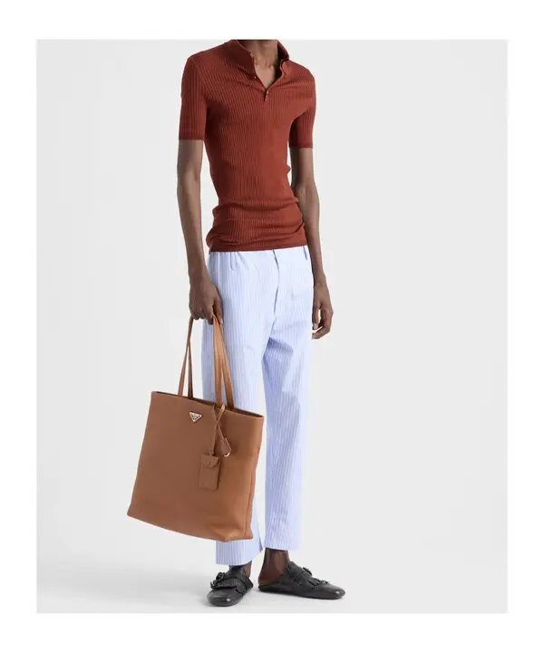 Prada Ribbed Knit Cotton Polo Shirt