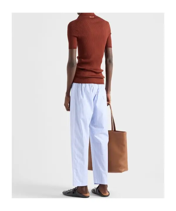 Prada Ribbed Knit Cotton Polo Shirt