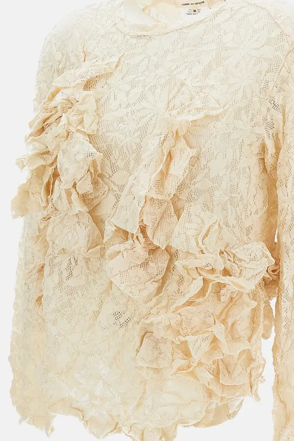 Comme Des Garçons Ruffled Lace Long Sleeve T-shirt - Nude