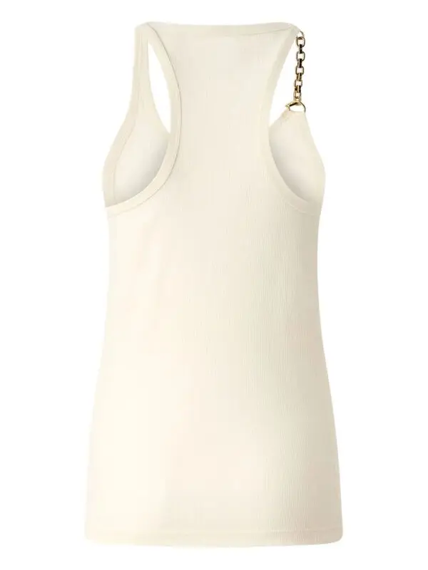 Pinko Ribbed Tank Top With Chain Strap - Beige