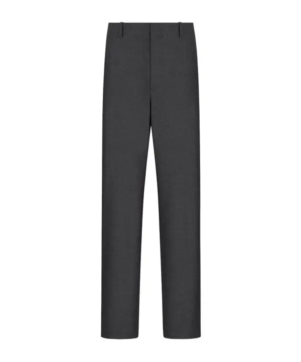 Dior Loose Fit Cashmere Flannel Pants With Embroidered Patch - Charcoal Gray