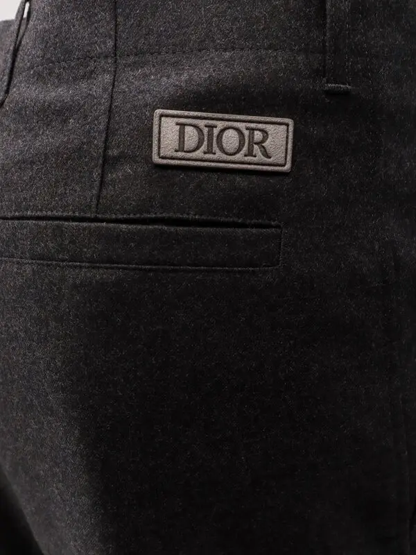 Dior Loose Fit Cashmere Flannel Pants With Embroidered Patch