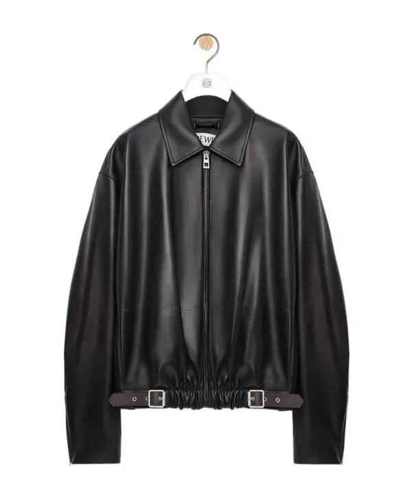 Loewe Collared Belted Zip-up Leather Jacket - Black